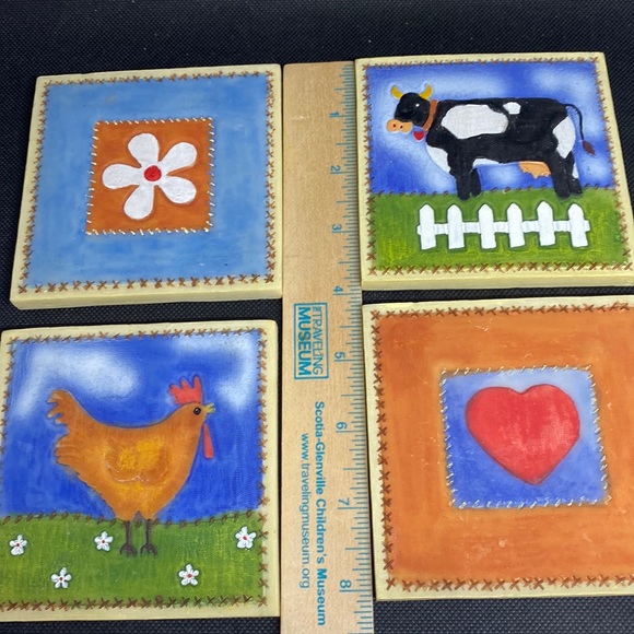 Kitchen | Set Of 4 Fun Under Glass Bar Coasters By Sommelier Farm Theme ...